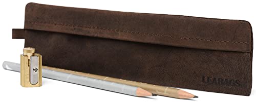 LEABAGS Leather Pencil Case - Genuine Leather Pencil Pouch Fort Vaux - Pen Case for Adults Men Women Work University Nutmeg Brown