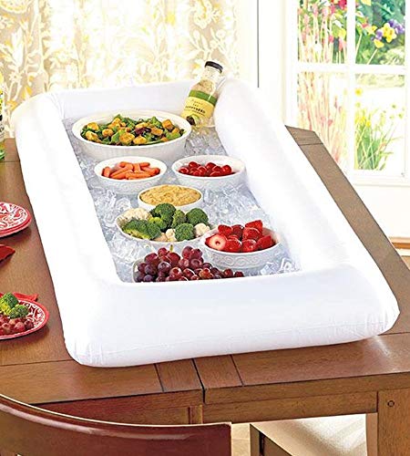 3PCS Inflatable Serving Bar, Buffet Cooler with Drain Plug - Salad Picnic Ice Food Server - Luau Pool Hawaiian Party Supplies with a Hand Pump