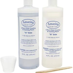 Alumilite Amazing Clear Cast Plus [16 oz A+16 oz B(32 ounces) 2 Part Kit] UV Resistant Plastic Coating & Casting Epoxy Resin for Countertops, Cups, Tumblers & Crafts | High-Gloss Liquid Glass Finish