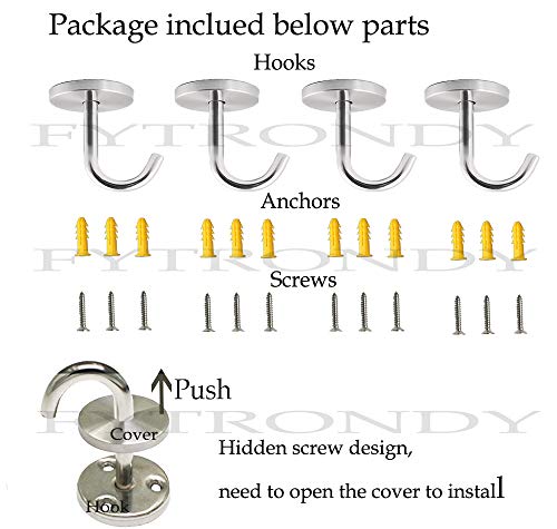 FYTRONDY Stainless Steel Screws Mount Ceiling Hooks, Coat Hanger (2 INCH, 4 Pack)