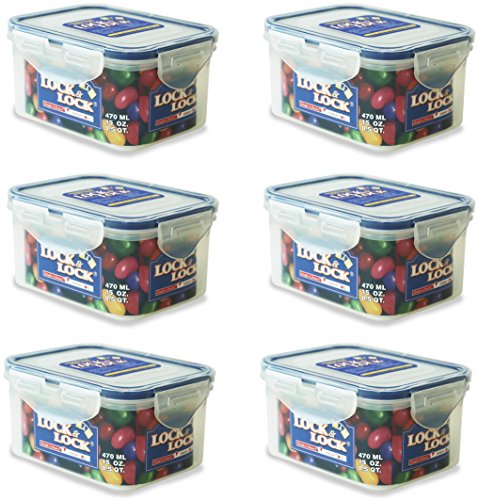 Lock & Lock Rectangular Water Tight Food Container, Set of 6 (15 oz each)