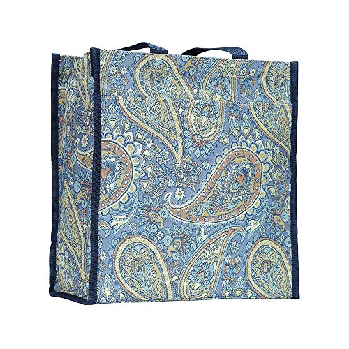 Signare Wildflower Paisley Blue Grocery Shopping Tote Bag for Women Tapestry/SHOP-PAIS