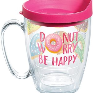 Tervis 1266565 Donut Worry Tumbler with Wrap and Fuchsia Lid 16oz Mug, Clear