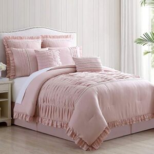 amrapur overseas antonella 8-piece pleated comforter set (king, mauve)