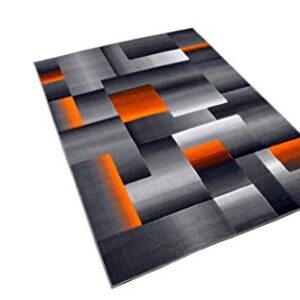 Handcraft Rugs Orange/Black/Gray Abstract Geometric Modern Squares Pattern Area Rug 5 ft. by 7 ft.