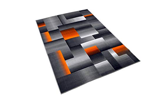 Handcraft Rugs Orange/Black/Gray Abstract Geometric Modern Squares Pattern Area Rug 5 ft. by 7 ft.