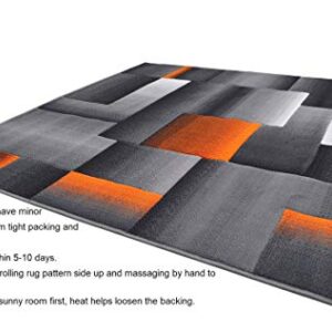 Handcraft Rugs Orange/Black/Gray Abstract Geometric Modern Squares Pattern Area Rug 5 ft. by 7 ft.