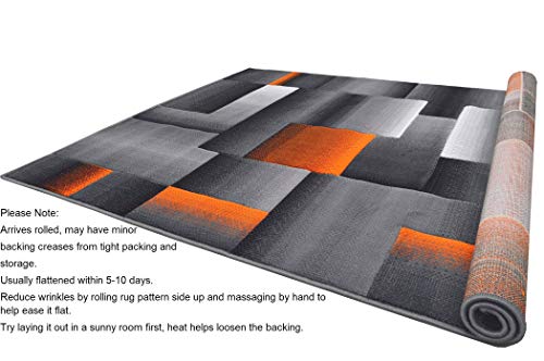 Handcraft Rugs Orange/Black/Gray Abstract Geometric Modern Squares Pattern Area Rug 5 ft. by 7 ft.