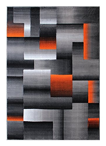 Handcraft Rugs Orange/Black/Gray Abstract Geometric Modern Squares Pattern Area Rug 5 ft. by 7 ft.