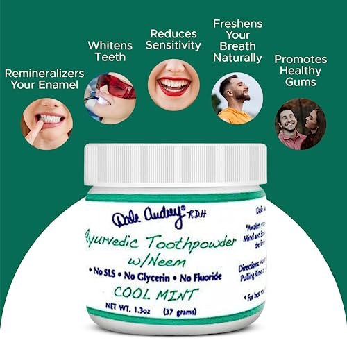 Dale Audrey Ayurvedic Remineralizing Toothpowder for Sensitive Teeth | Refreshing Cool Mint Flavor Teeth Whitening and Fresh Breath | Natural Tooth Powder for Gums and Bad Breath (1.3 Oz)