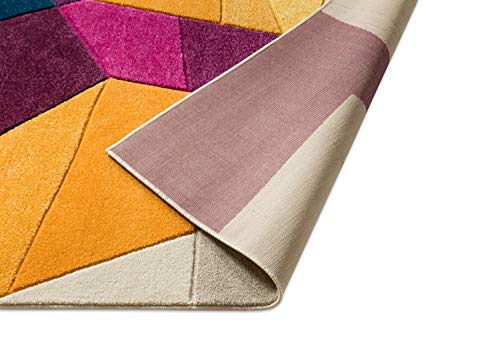 Well Woven Strata Squares Blue Purple Fuchsia Yellow Orange Modern Geometric Hand Carved 8x10 (7'10" x 9'10") Area Rug Easy to Clean Stain & Fade Resistant Thick Soft Plush