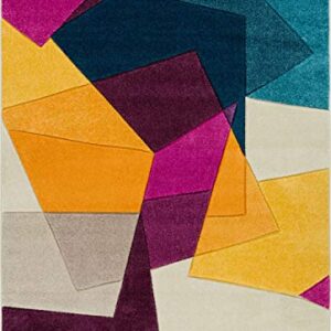 Well Woven Strata Squares Blue Purple Fuchsia Yellow Orange Modern Geometric Hand Carved 8x10 (7'10" x 9'10") Area Rug Easy to Clean Stain & Fade Resistant Thick Soft Plush