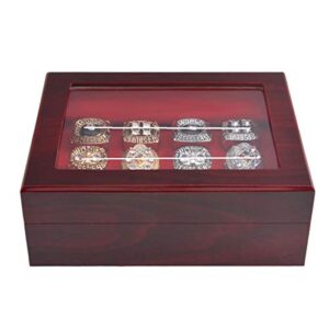 JunningGor 12 Holes Championship Big Heavy Ring Display Case Wooden Jewelry Box Red Velvet Inside (Red)