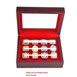 JunningGor 12 Holes Championship Big Heavy Ring Display Case Wooden Jewelry Box Red Velvet Inside (Red)