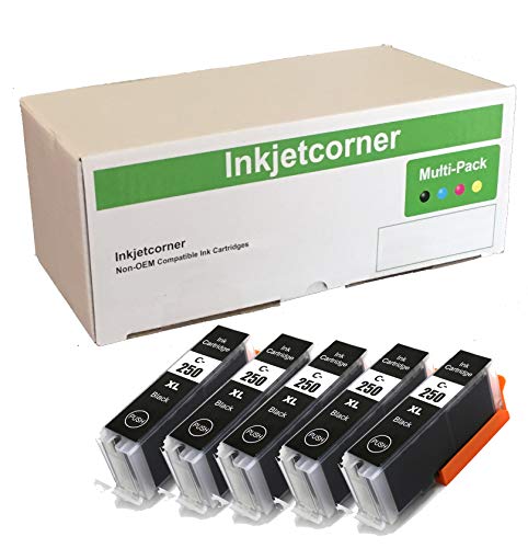 Inkjetcorner Compatible Ink Cartridges Replacement for PGI-250XL PGI-250BK for use with MX922 MG5620 MG6620 MG5520 MG7520 MG7120 IP7220 iX6820 MG5522 MG5420 MG6420 (Big Black, 5-Pack)