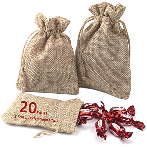 ADVcer Burlap Bags with Drawstring Set, 5.5 x 4 and 4.8 x 3.5, Sacks 20 for Small Favor, Gift, Treat, Goodie, Party, Jewelry, Little Sachet, Coffee Bean, Mini Decor, Craft, Candy, Tea Storage (Linen)