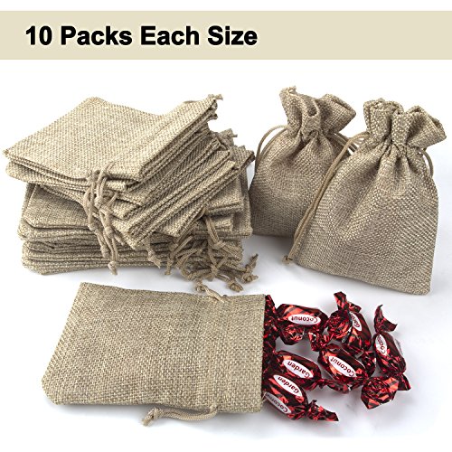 ADVcer Burlap Bags with Drawstring Set, 5.5 x 4 and 4.8 x 3.5, Sacks 20 for Small Favor, Gift, Treat, Goodie, Party, Jewelry, Little Sachet, Coffee Bean, Mini Decor, Craft, Candy, Tea Storage (Linen)