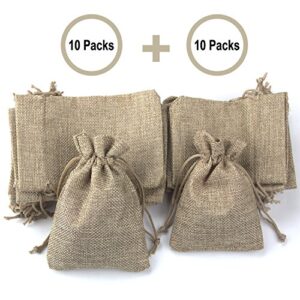 ADVcer Burlap Bags with Drawstring Set, 5.5 x 4 and 4.8 x 3.5, Sacks 20 for Small Favor, Gift, Treat, Goodie, Party, Jewelry, Little Sachet, Coffee Bean, Mini Decor, Craft, Candy, Tea Storage (Linen)