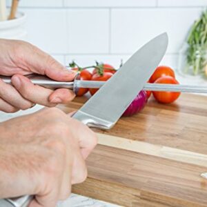 Knife Block Set - 17 Pieces - Includes Solid Wood Block, 6 Stainless Steel Kitchen Knives, Set of 8 Serrated Steak Knives, Heavy Duty Poultry Shears, and a Carbon Steel Sharpening Rod