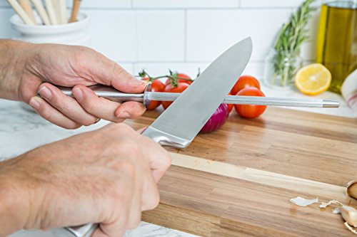 Knife Block Set - 17 Pieces - Includes Solid Wood Block, 6 Stainless Steel Kitchen Knives, Set of 8 Serrated Steak Knives, Heavy Duty Poultry Shears, and a Carbon Steel Sharpening Rod