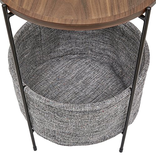 Amazon Brand – Rivet Meeks Round Side Table with Fabric Storage Basket, 24"H, Walnut and Grey