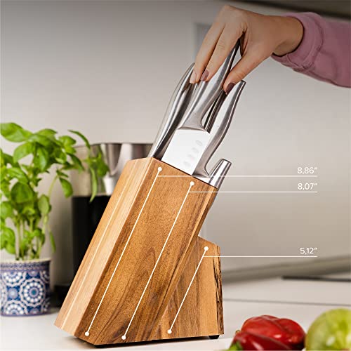 Coninx Acacia Wood Kitchen Knife Block - Professional Quality Wood Knife Organizer - Convenient & Secure Knife Stand To Save Space & Keep Knives Neat & Sharp - Knife Blocks for Kitchen Knife Storage