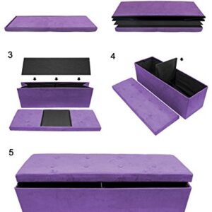 Sorbus Storage Ottoman Bench – Collapsible/Folding Bench Chest with Cover – Perfect Toy and Shoe Chest, Hope Chest, Pouffe Ottoman, Seat, Foot Rest, – Contemporary Faux Suede (Purple)