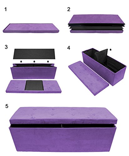 Sorbus Storage Ottoman Bench – Collapsible/Folding Bench Chest with Cover – Perfect Toy and Shoe Chest, Hope Chest, Pouffe Ottoman, Seat, Foot Rest, – Contemporary Faux Suede (Purple)