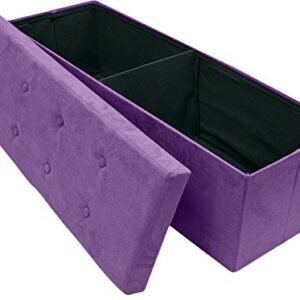 Sorbus Storage Ottoman Bench – Collapsible/Folding Bench Chest with Cover – Perfect Toy and Shoe Chest, Hope Chest, Pouffe Ottoman, Seat, Foot Rest, – Contemporary Faux Suede (Purple)