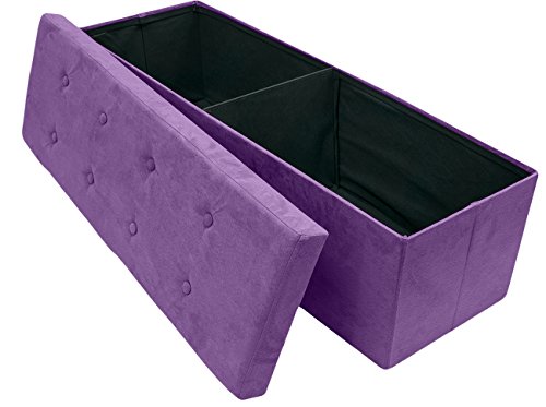 Sorbus Storage Ottoman Bench – Collapsible/Folding Bench Chest with Cover – Perfect Toy and Shoe Chest, Hope Chest, Pouffe Ottoman, Seat, Foot Rest, – Contemporary Faux Suede (Purple)