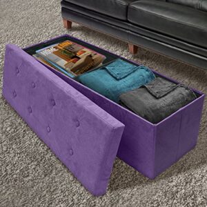 Sorbus Storage Ottoman Bench – Collapsible/Folding Bench Chest with Cover – Perfect Toy and Shoe Chest, Hope Chest, Pouffe Ottoman, Seat, Foot Rest, – Contemporary Faux Suede (Purple)