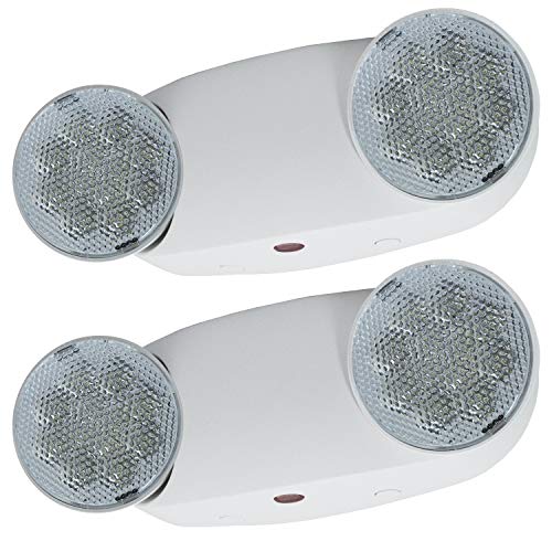 LFI Lights | Bright Oval Emergency Light | White Housing | Two LED Adjustable Round Heads | Hardwired with Battery Backup | UL Listed | (2 Pack) | EL-M2