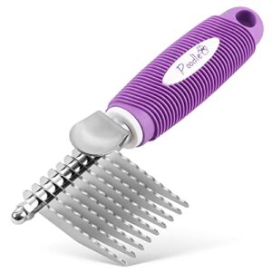 poodle pet dematting fur rake comb brush tool - dog and cat comb with long 2.5 inches steel safety blades for detangling matted or knotted undercoat hair