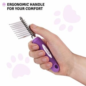 Poodle Pet Dematting Fur Rake Comb Brush Tool - Dog and Cat Comb with Long 2.5 Inches Steel Safety Blades for Detangling Matted or Knotted Undercoat Hair