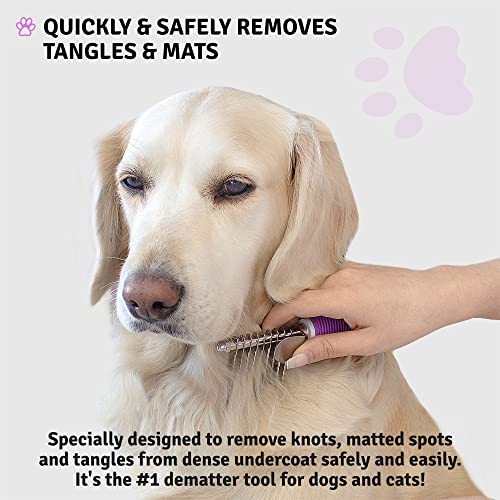 Poodle Pet Dematting Fur Rake Comb Brush Tool - Dog and Cat Comb with Long 2.5 Inches Steel Safety Blades for Detangling Matted or Knotted Undercoat Hair