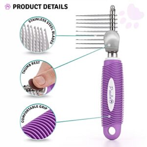 Poodle Pet Dematting Fur Rake Comb Brush Tool - Dog and Cat Comb with Long 2.5 Inches Steel Safety Blades for Detangling Matted or Knotted Undercoat Hair