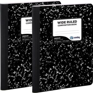 Emraw Marble Composition Notebook Wide Ruled Black and White Composition Books 100 Sheets (2 Pack)