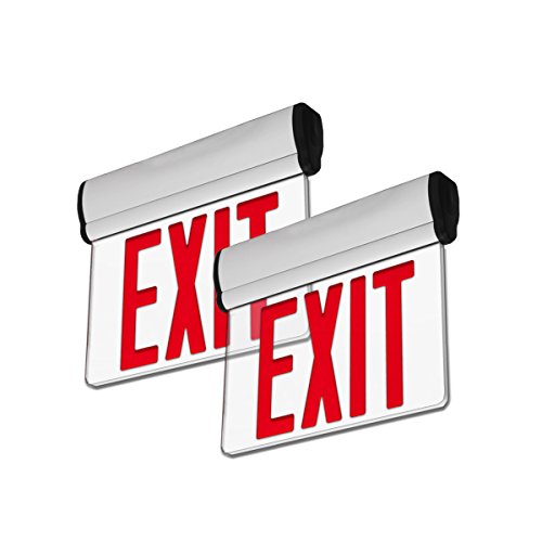 LFI Lights | Edge-Lit Red Exit Sign | Modern Design Brushed Aluminum Housing | All LED | Single-Sided Clear Acrylic Panel | Hardwired with Battery Backup | UL Listed | (2 Pack) | ELRT-R (SC)