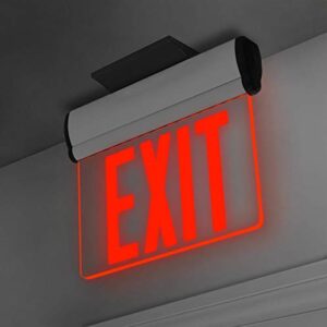 LFI Lights | Edge-Lit Red Exit Sign | Modern Design Brushed Aluminum Housing | All LED | Single-Sided Clear Acrylic Panel | Hardwired with Battery Backup | UL Listed | (2 Pack) | ELRT-R (SC)