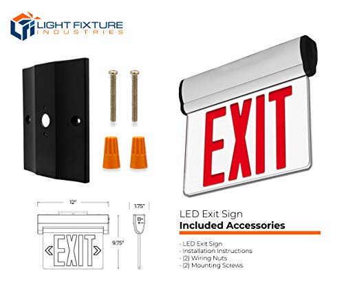 LFI Lights | Edge-Lit Red Exit Sign | Modern Design Brushed Aluminum Housing | All LED | Single-Sided Clear Acrylic Panel | Hardwired with Battery Backup | UL Listed | (2 Pack) | ELRT-R (SC)