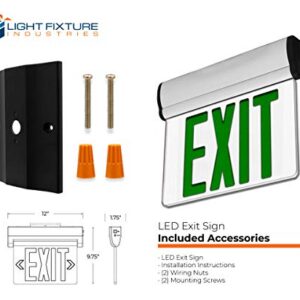 LFI Lights | Edge-Lit Green Exit Sign | Modern Design Brushed Aluminum Housing | All LED | Single-Sided Clear Acrylic Panel | Hardwired with Battery Backup | UL Listed | (2 Pack) | ELRT-G (SC)