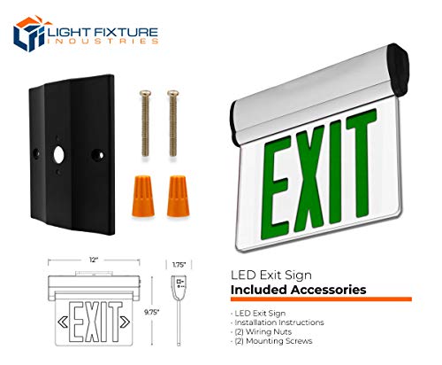 LFI Lights | Edge-Lit Green Exit Sign | Modern Design Brushed Aluminum Housing | All LED | Single-Sided Clear Acrylic Panel | Hardwired with Battery Backup | UL Listed | (2 Pack) | ELRT-G (SC)