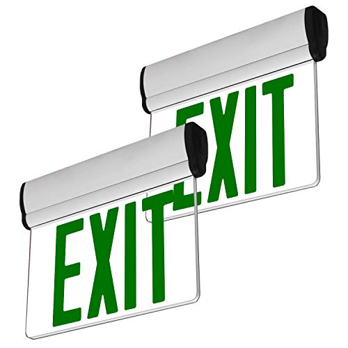 LFI Lights | Edge-Lit Green Exit Sign | Modern Design Brushed Aluminum Housing | All LED | Single-Sided Clear Acrylic Panel | Hardwired with Battery Backup | UL Listed | (2 Pack) | ELRT-G (SC)