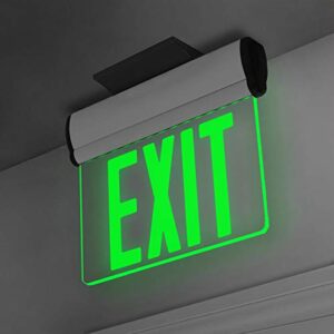 LFI Lights | Edge-Lit Green Exit Sign | Modern Design Brushed Aluminum Housing | All LED | Single-Sided Clear Acrylic Panel | Hardwired with Battery Backup | UL Listed | (2 Pack) | ELRT-G (SC)