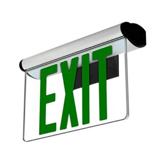 LFI Lights | Edge-Lit Green Exit Sign | Modern Design Brushed Aluminum Housing | All LED | Single-Sided Clear Acrylic Panel | Hardwired with Battery Backup | UL Listed | (2 Pack) | ELRT-G (SC)