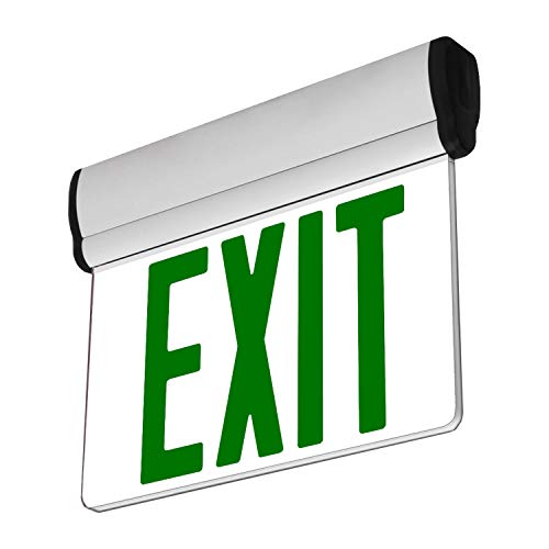 LFI Lights | Edge-Lit Green Exit Sign | Modern Design Brushed Aluminum Housing | All LED | Single-Sided Clear Acrylic Panel | Hardwired with Battery Backup | UL Listed | (2 Pack) | ELRT-G (SC)