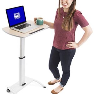 Stand Steady Tilting Mobile Podium | Height Adjustable Laptop Stand with Wheels and Tilting Desktop | Mobile Workstation & Portable Standing Desk | Rolling Laptop Table for Office & Home (Maple Print)