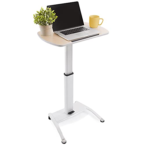 Stand Steady Tilting Mobile Podium | Height Adjustable Laptop Stand with Wheels and Tilting Desktop | Mobile Workstation & Portable Standing Desk | Rolling Laptop Table for Office & Home (Maple Print)