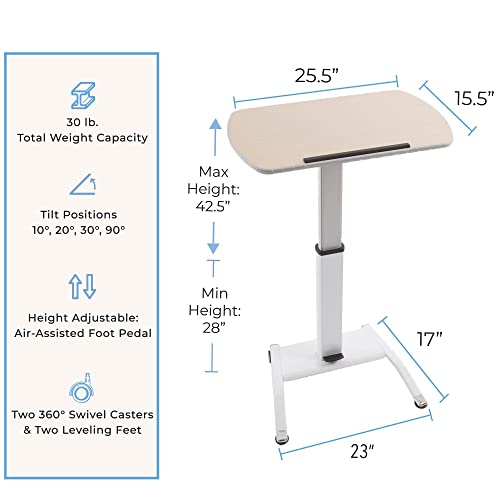 Stand Steady Tilting Mobile Podium | Height Adjustable Laptop Stand with Wheels and Tilting Desktop | Mobile Workstation & Portable Standing Desk | Rolling Laptop Table for Office & Home (Maple Print)