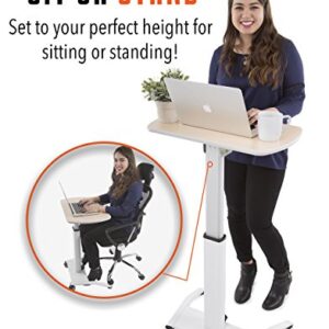 Stand Steady Tilting Mobile Podium | Height Adjustable Laptop Stand with Wheels and Tilting Desktop | Mobile Workstation & Portable Standing Desk | Rolling Laptop Table for Office & Home (Maple Print)